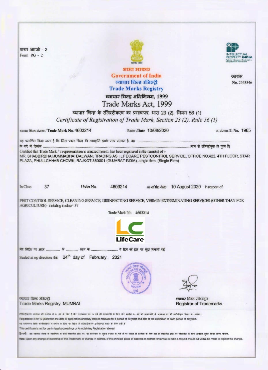 Certificates - Lifecare Pest Control